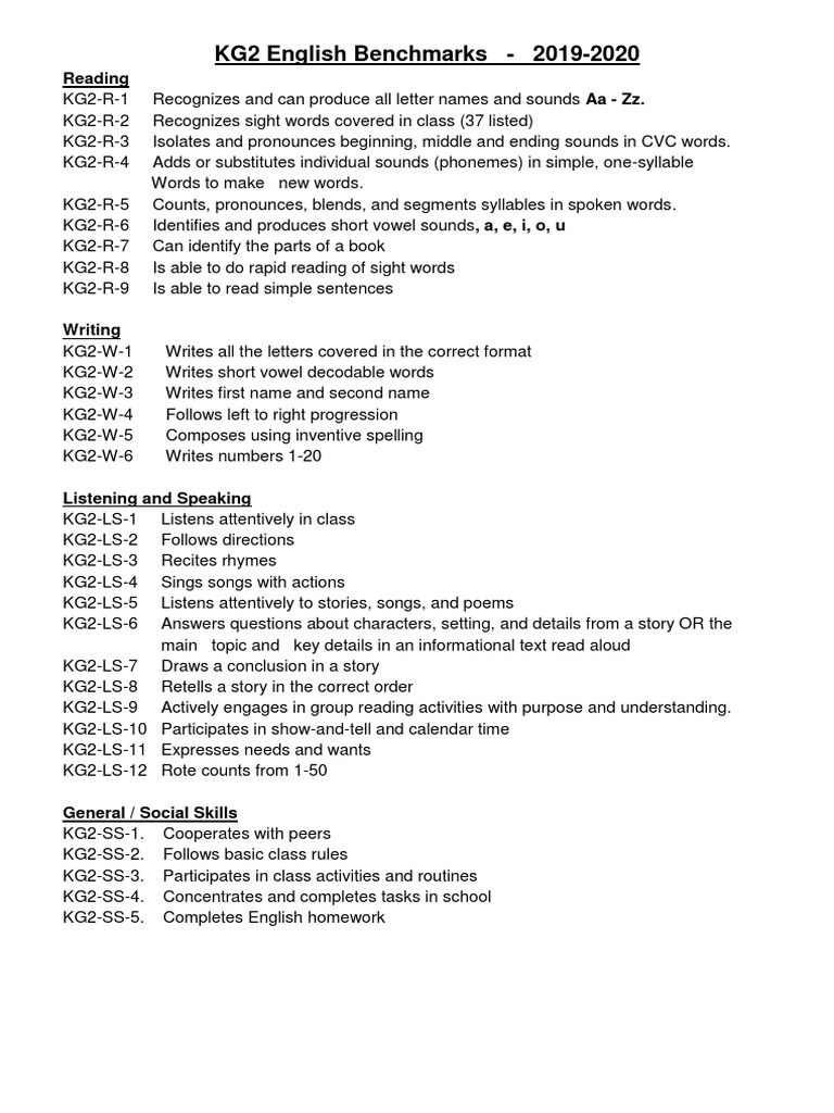kg2 English Benchmarks | PDF