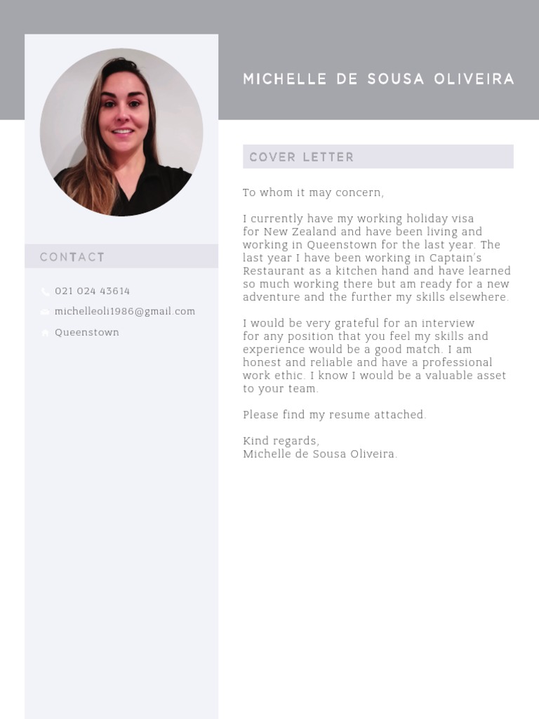 Michelle de Sousa Oliveira: Cover Letter | PDF