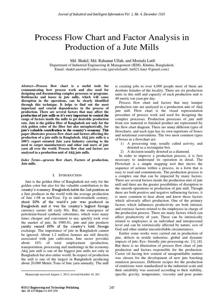 Process Flow Chart and Factor Analysis in Production of A Jute Mills ...