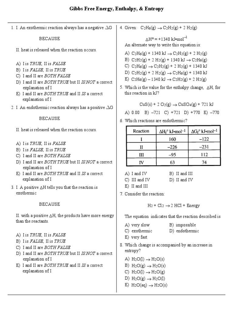 Gibbs Worksheet | PDF | Gibbs Free Energy | Nature