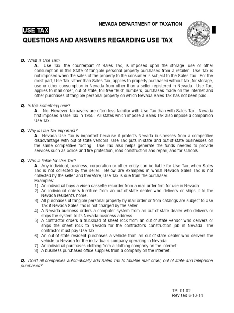 Use Tax Questions and Answers | PDF | Use Tax | Sales Tax
