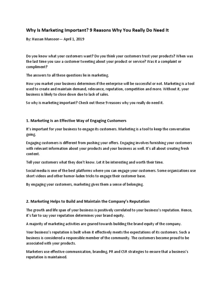 Why Is Marketing Important | PDF | Reputation | Brand