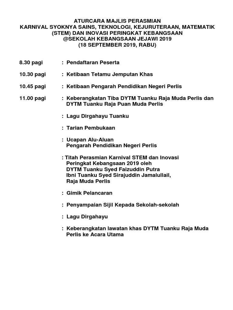 Aturcara Majlis Perasmian | PDF