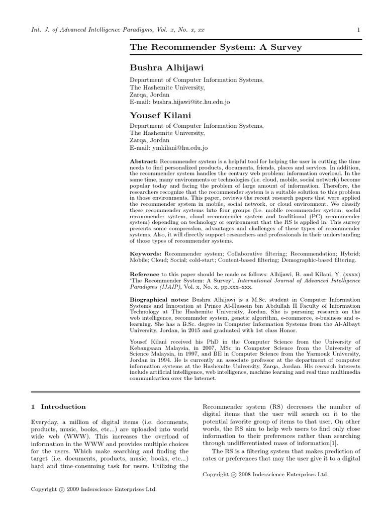 The Recommender System A Survey PDF | PDF | Information Technology ...