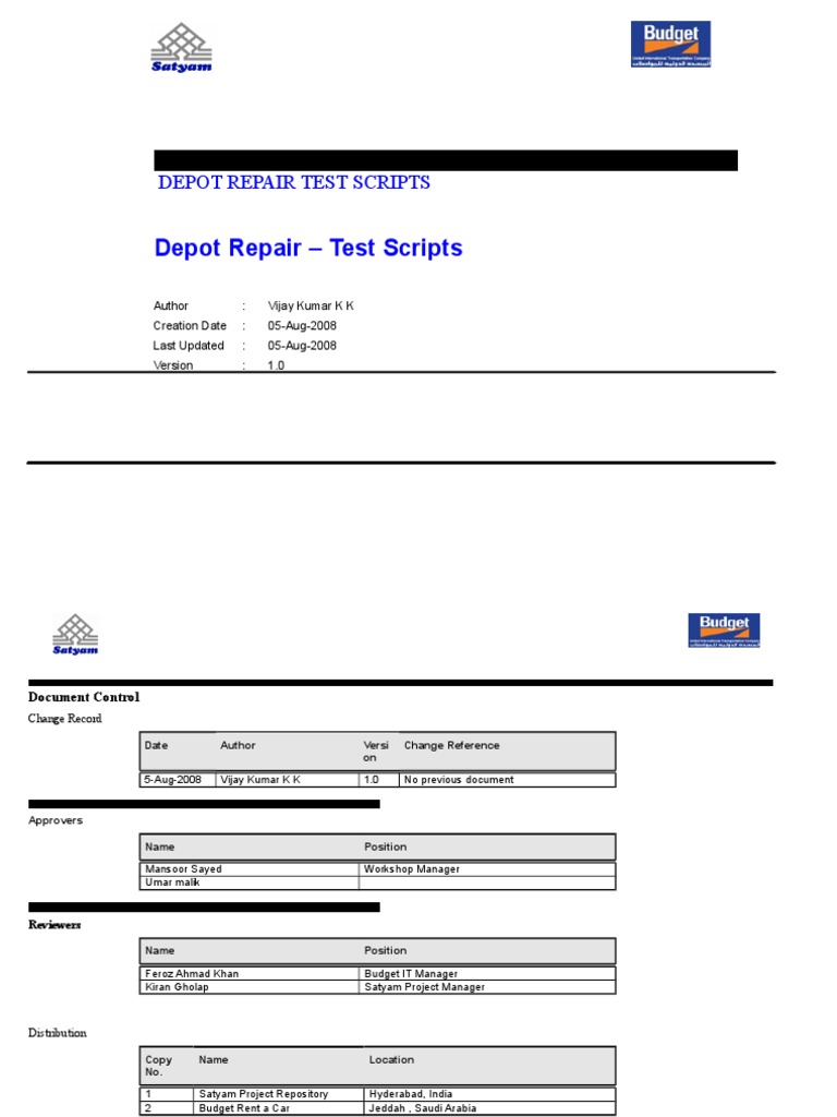 Depot Repair Test Scripts | PDF | Vehicle Registration Plate ...