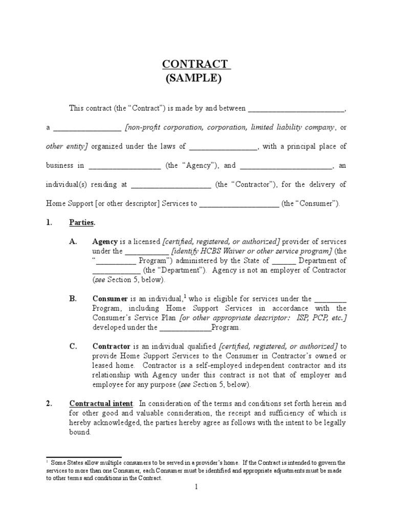 Contract (Sample) : Other Entity) Organized Under The Laws of - , With ...
