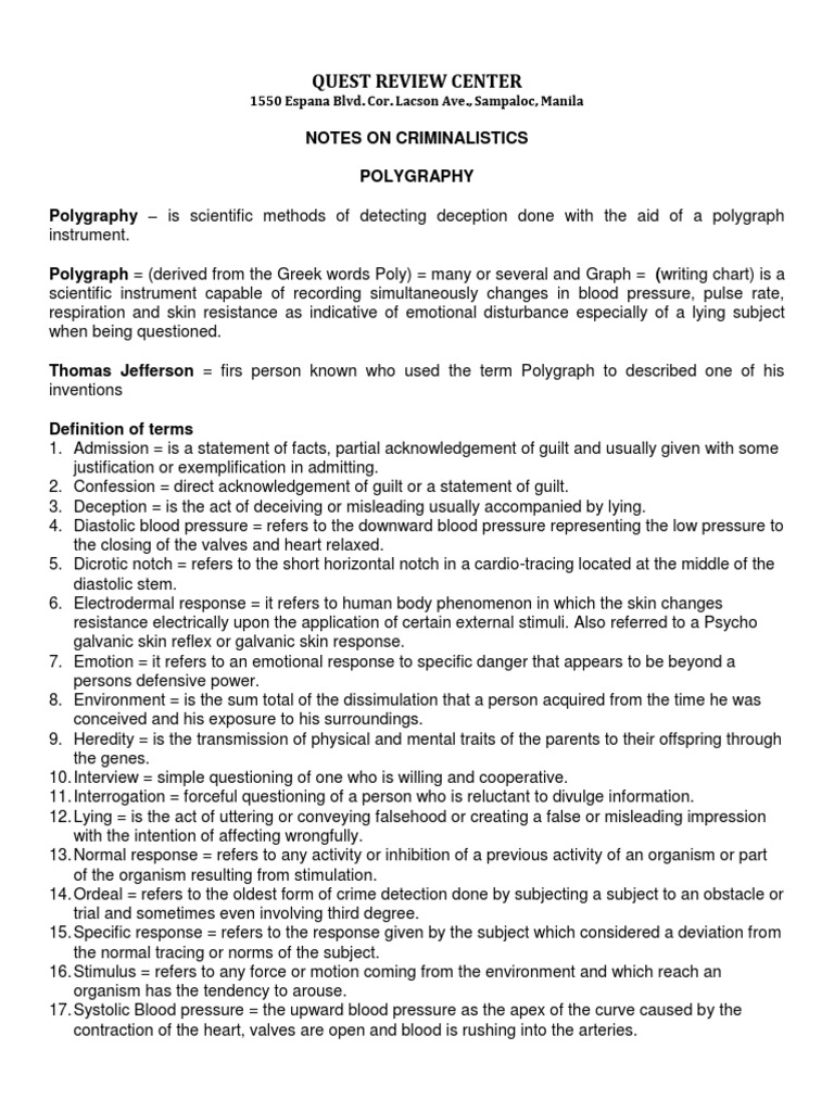 (Criminalistics 5) Police Polygraphy (Lie-Detection) | PDF | Polygraph ...