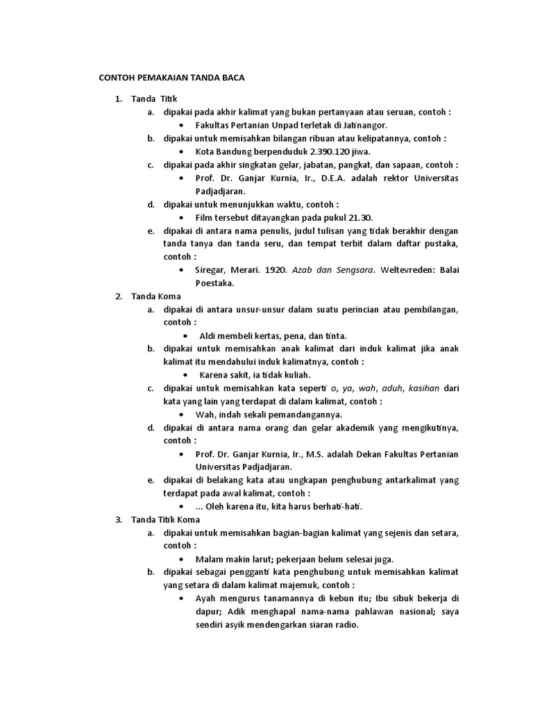 Contoh Pemakaian Tanda Baca | PDF
