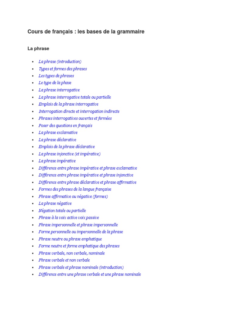 Bases de la grammaire française | PDF | Phrase | Nom (grammaire)