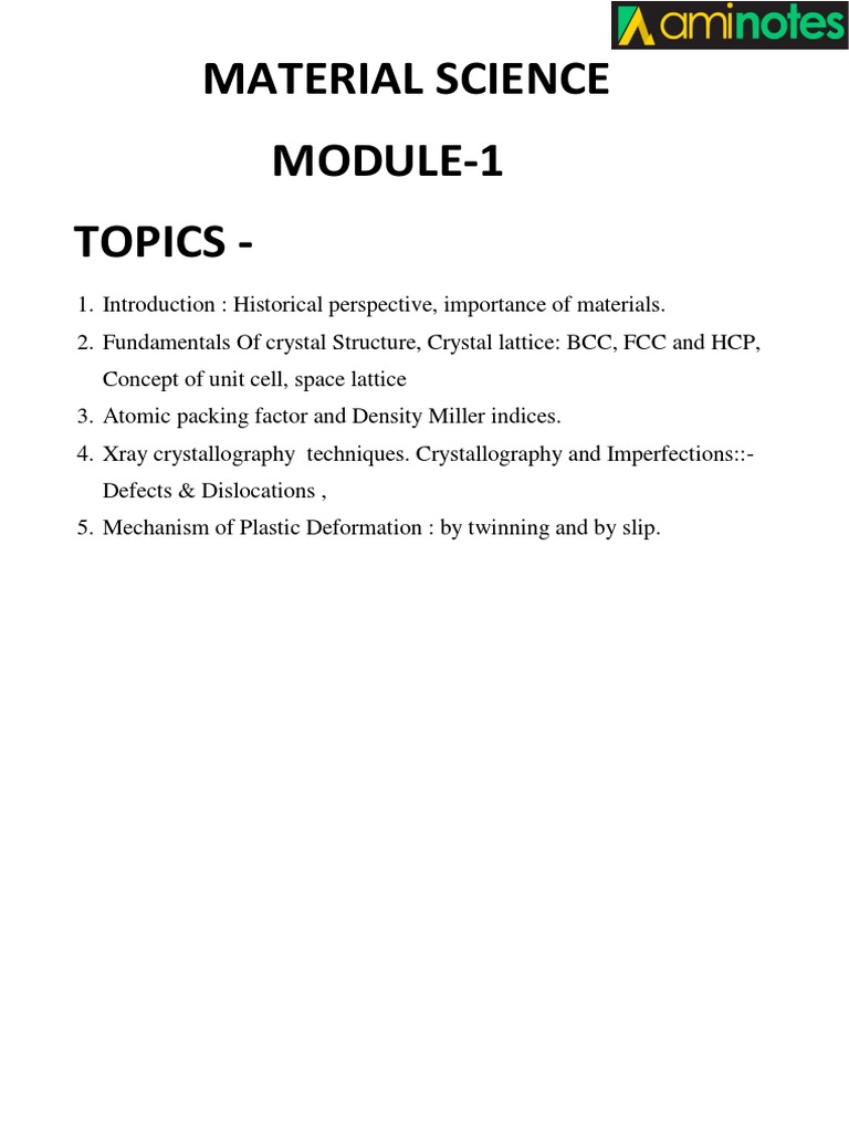 Material Science Module-1 Topics | PDF | Dislocation | Crystal Structure