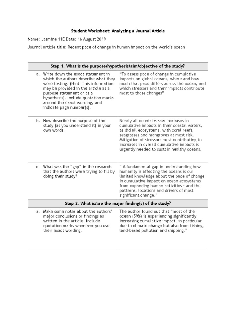 Student Worksheet Analyzing A Journal Article-1 | PDF | Regression ...