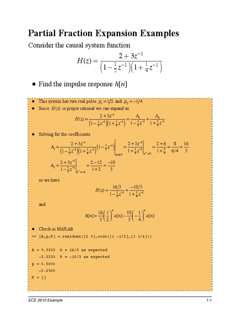 Partial Fraction Expansion Examples | PDF | Electrical Engineering ...
