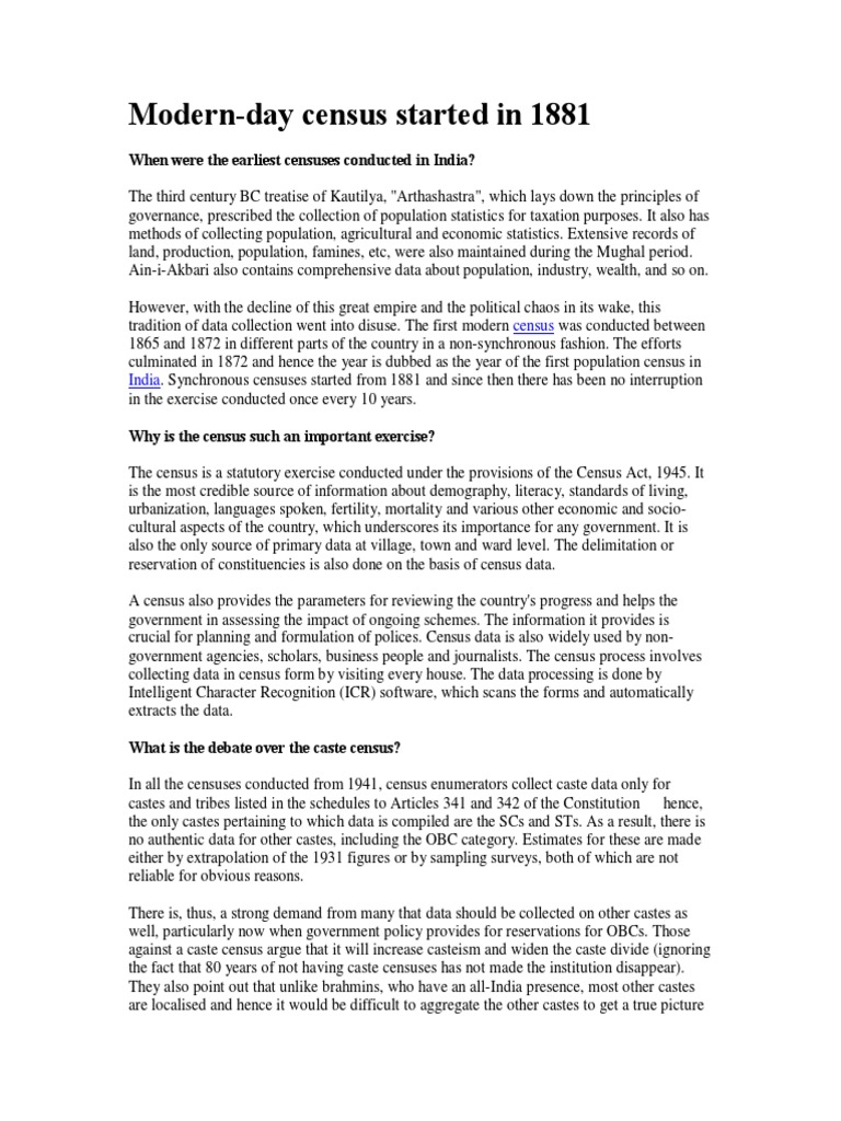 Census in India | PDF | Census | Identity Document