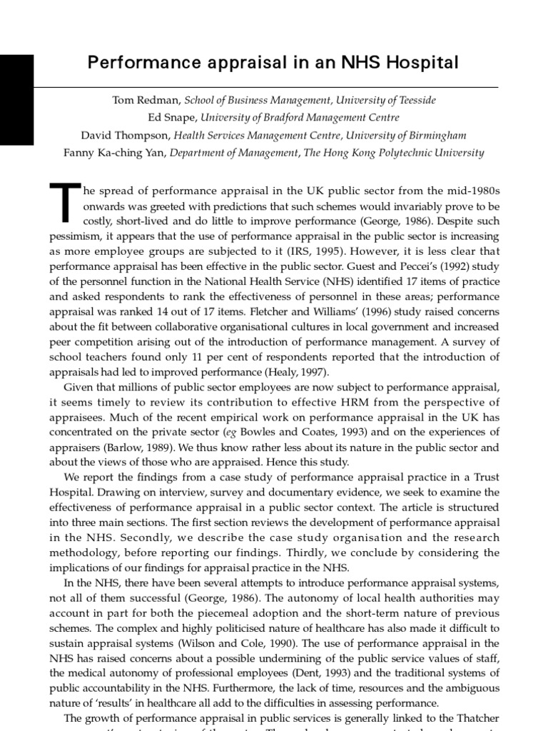 Performance Appraisal in An NHS Hospital | PDF | Performance Appraisal ...
