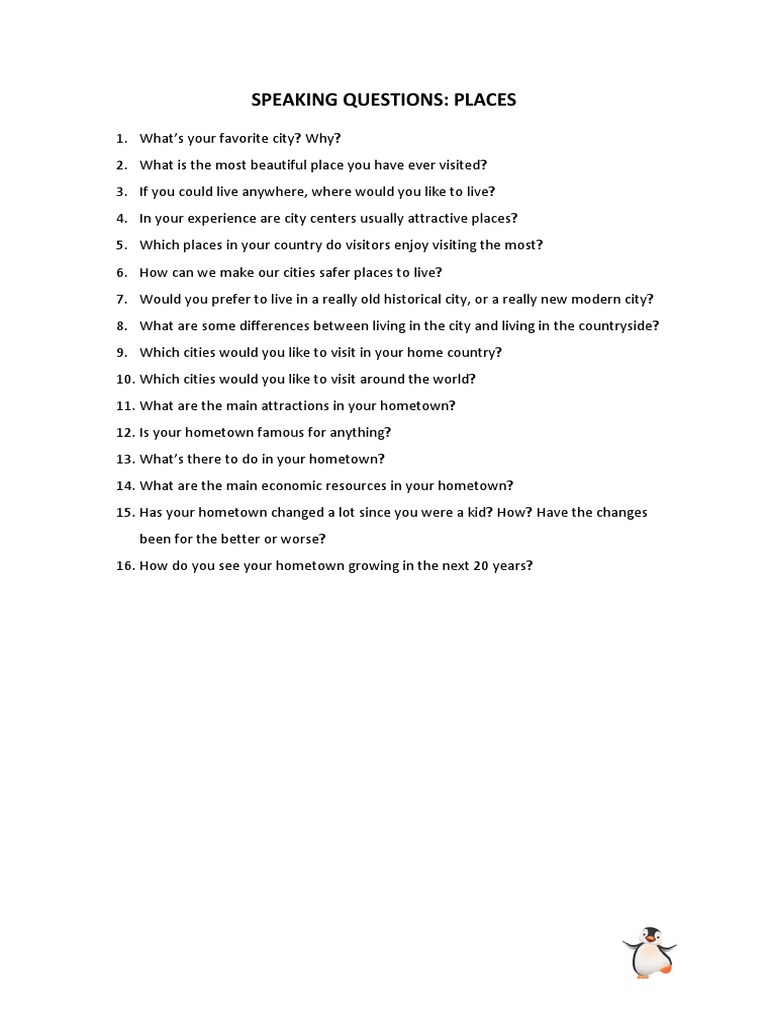 Speaking Questions Handout | PDF | Career & Growth