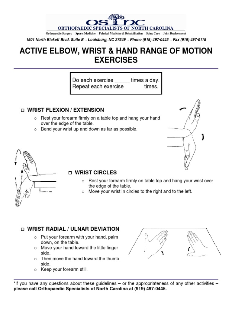 Active Elbow, Wrist & Hand Range of Motion Exercises | PDF | Anatomical ...