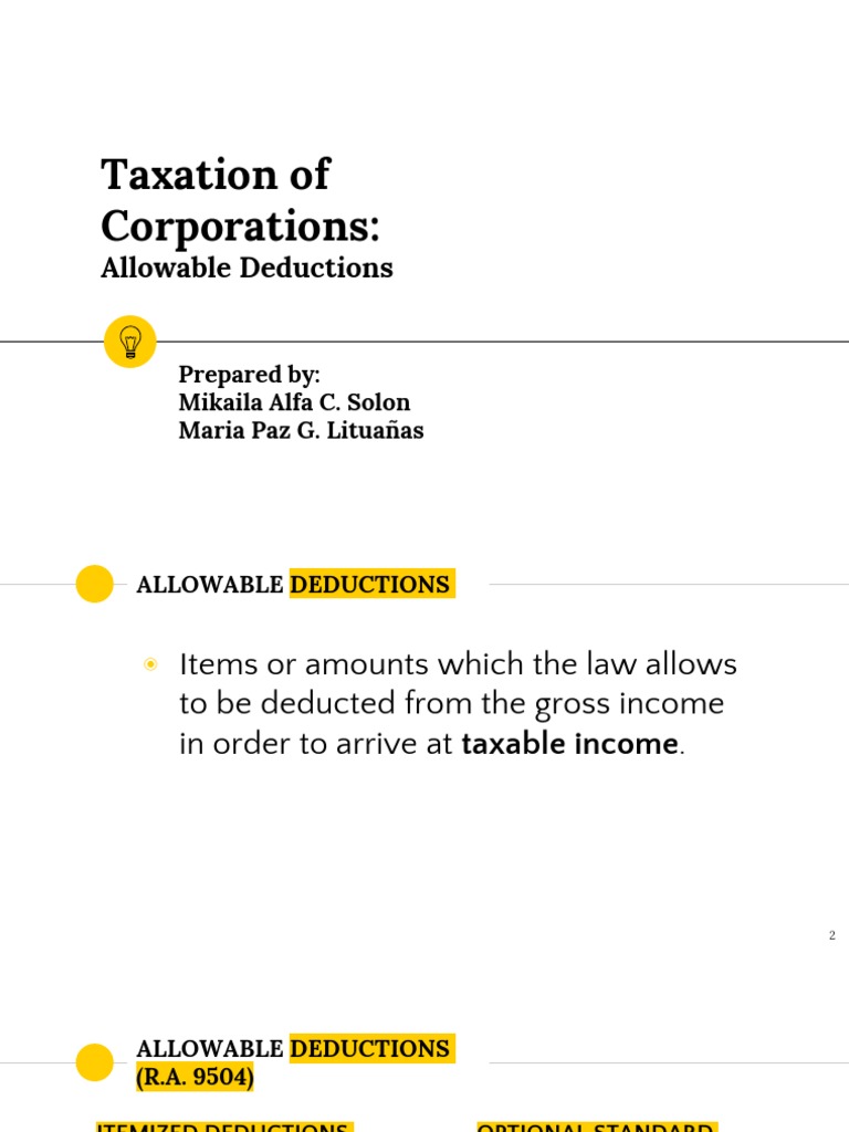 Allowable Deductions For Corporation | PDF | Taxation In The United ...
