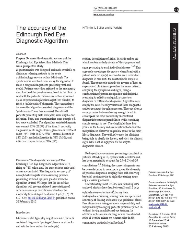 The Accuracy of The Edinburgh Red Eye Diagnostic Algorithm | PDF ...