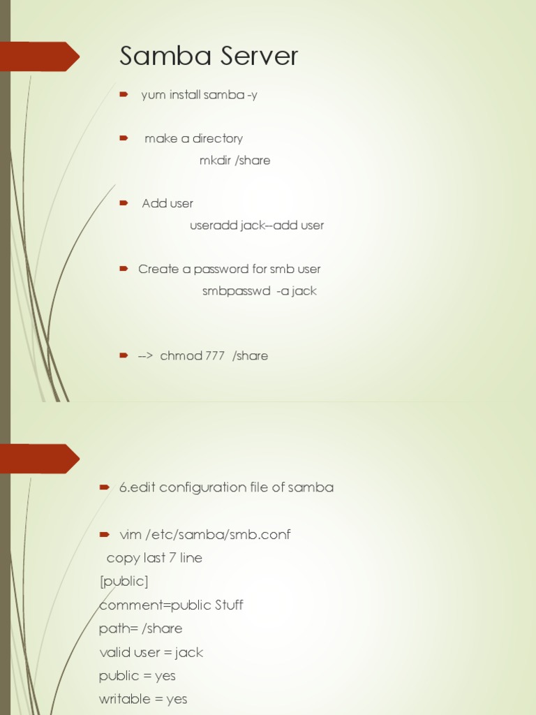 Samba Server: Yum Install Samba - y | PDF | Teaching Methods & Materials | Computers