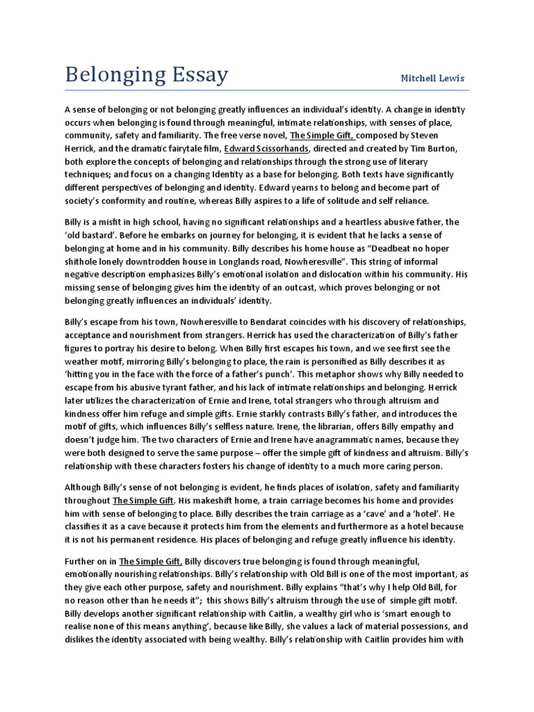Belonging Essay | PDF | Identity (Social Science) | Altruism