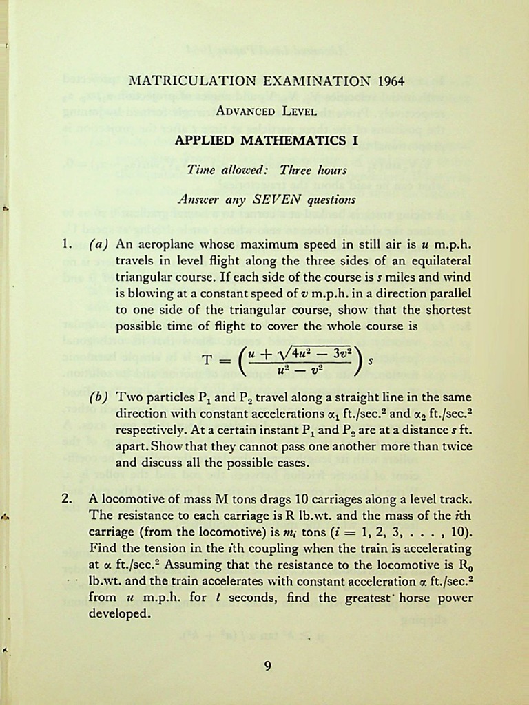 1964 AL Applied Mathematics Paper 1, 2 | PDF 1964 AL Applied Mathematics Paper 1, 2 | PDF