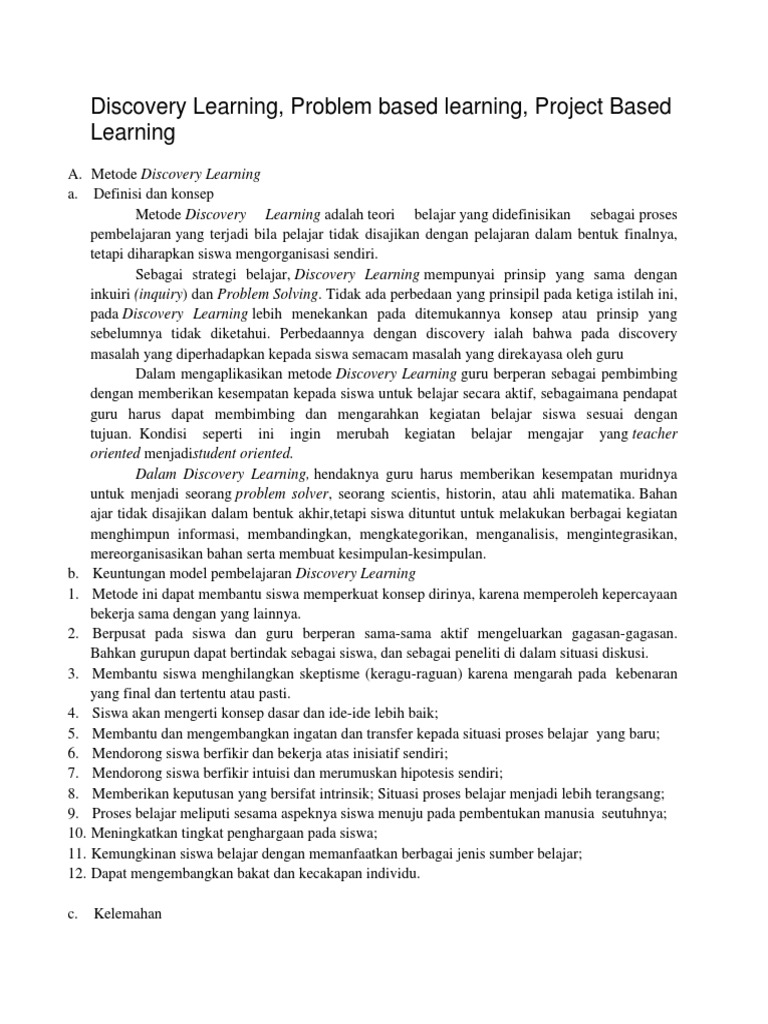 Discovery Learning, Problem Based Learning, Project Based Learning | PDF