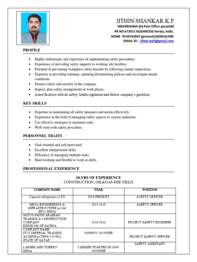 Jithin Shankar Kallukothi Parambathu - Original | PDF | Occupational Safety And Health | Risk ...