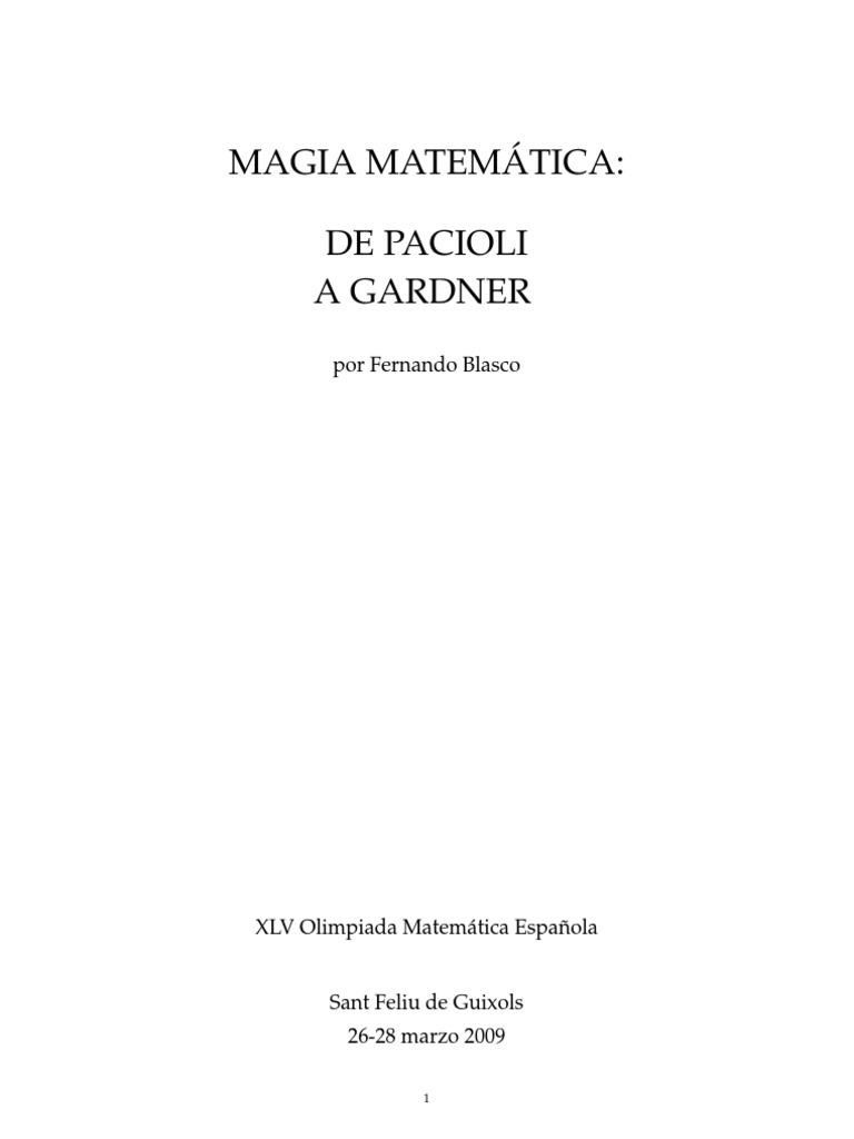 Magia Matematica - de Pacioli A Gardner - Fernando Blasco | PDF