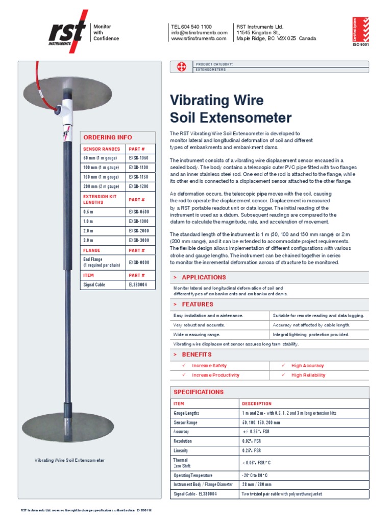 Vibrating Wire Soil Extensometer EXB0011K | PDF | Deformation ...