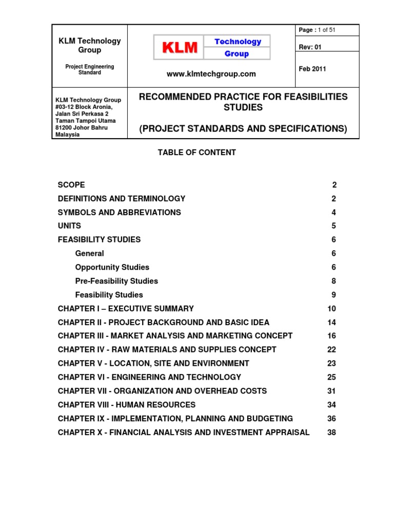 Project Standards and Specifications Fesibiliy Studies Rev01.1 | PDF ...