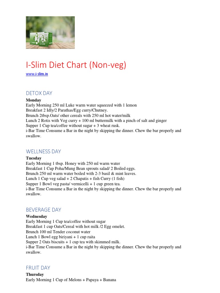 I Slim Diet Chart NON Veg | PDF | Lunch | Cooking