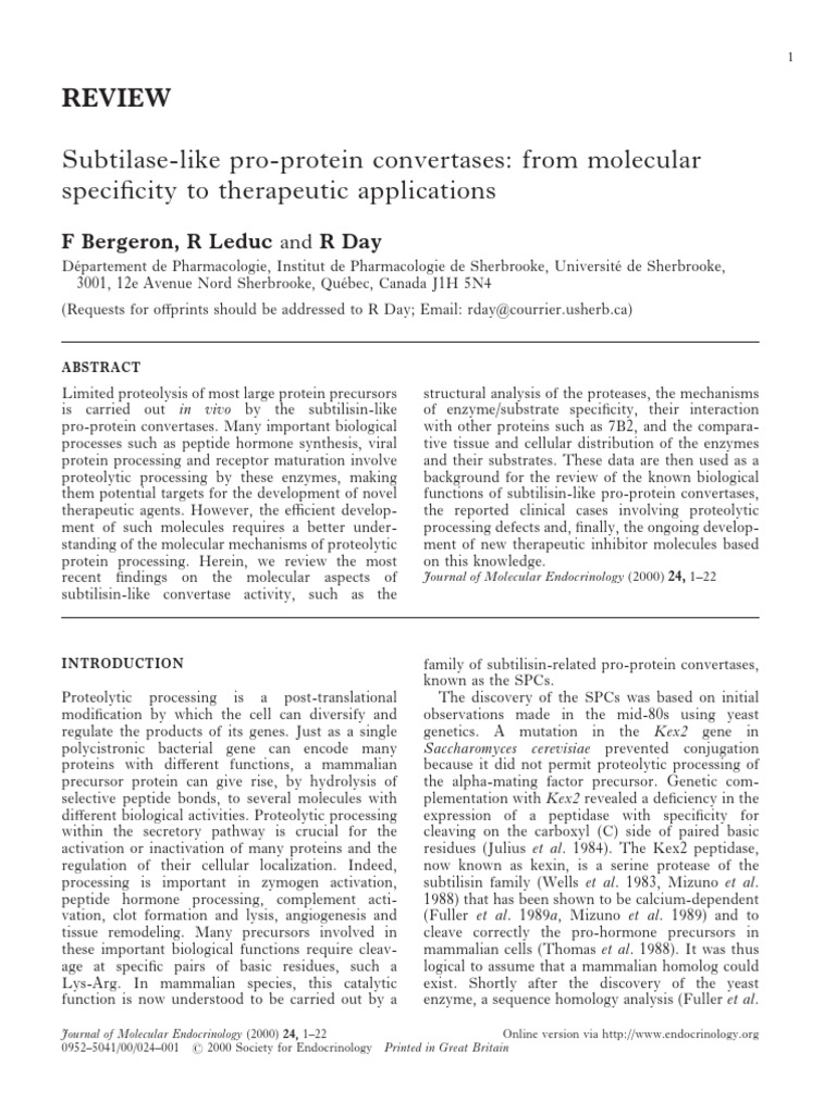 Subtilase-like pro-protein convertases: from molecular specificity to ...
