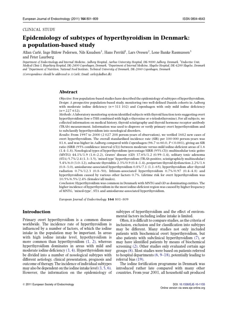 Epidemiology of Subtypes of Hyperthyroidism in Denmark: A Population ...