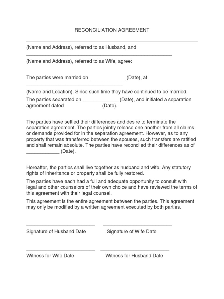 Sample Reconciliation Agreement | PDF | Law