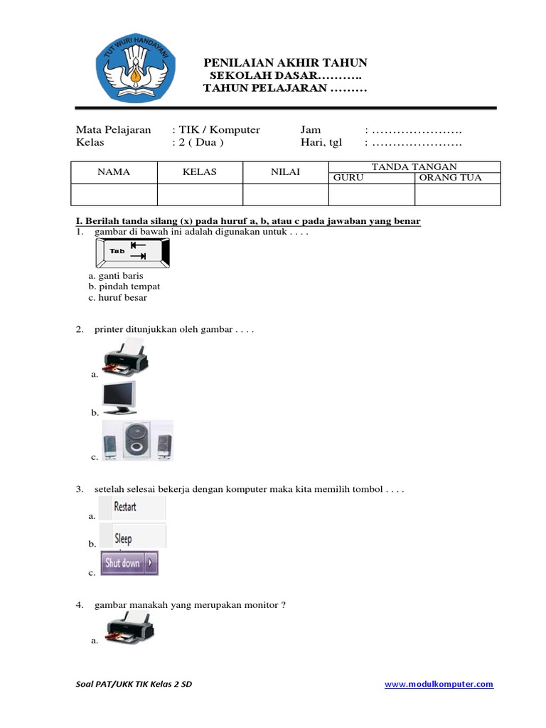 Soal Pat Tik Kelas 2 SD | PDF