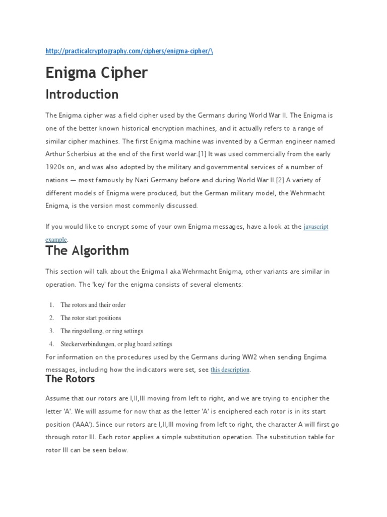 Enigma Cipher Explained | PDF | Cipher | Cryptanalysis