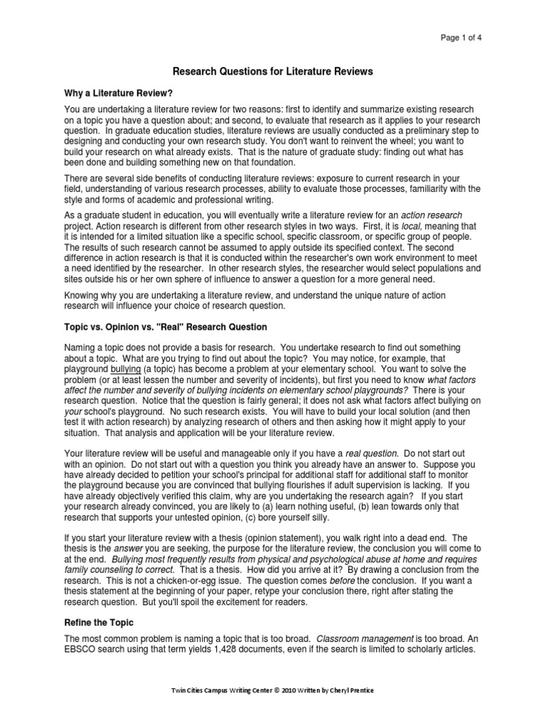 Research Questions For Literature Reviews: Why A Literature Review? | PDF | Question | Classroom ...