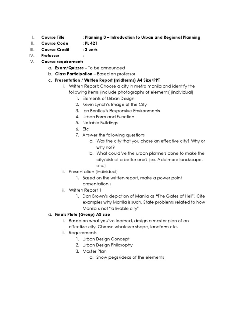 Urban Planning Course Overview PL 421 | PDF