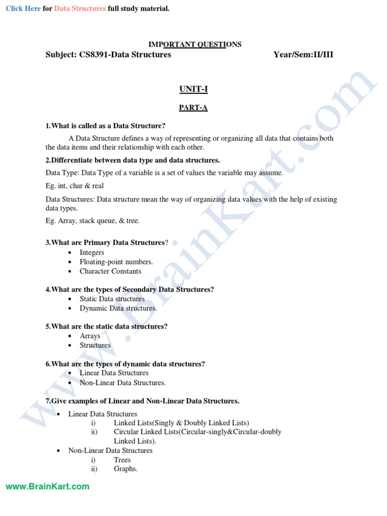 320 - CS8391 Data Structures - Important Questions | PDF | Queue ...