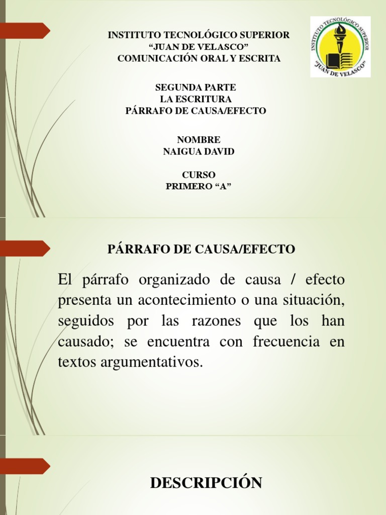 Comunicacion Se Escribe El Parrafo de Causa y Efecto | PDF