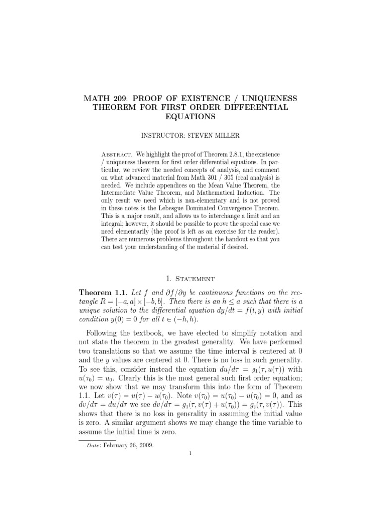 First Order Exist Unique | PDF | Continuous Function | Maxima And Minima