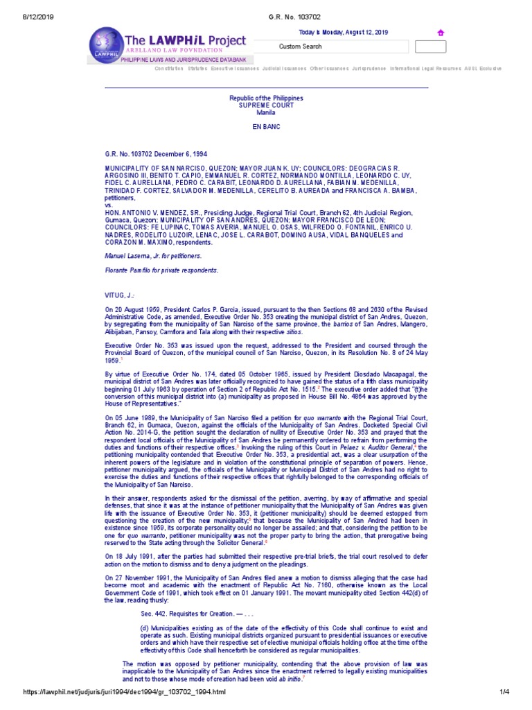 Manuel Laserna, Jr. For Petitioners. Florante Pamfilo For Private Respondents | PDF | Executive ...