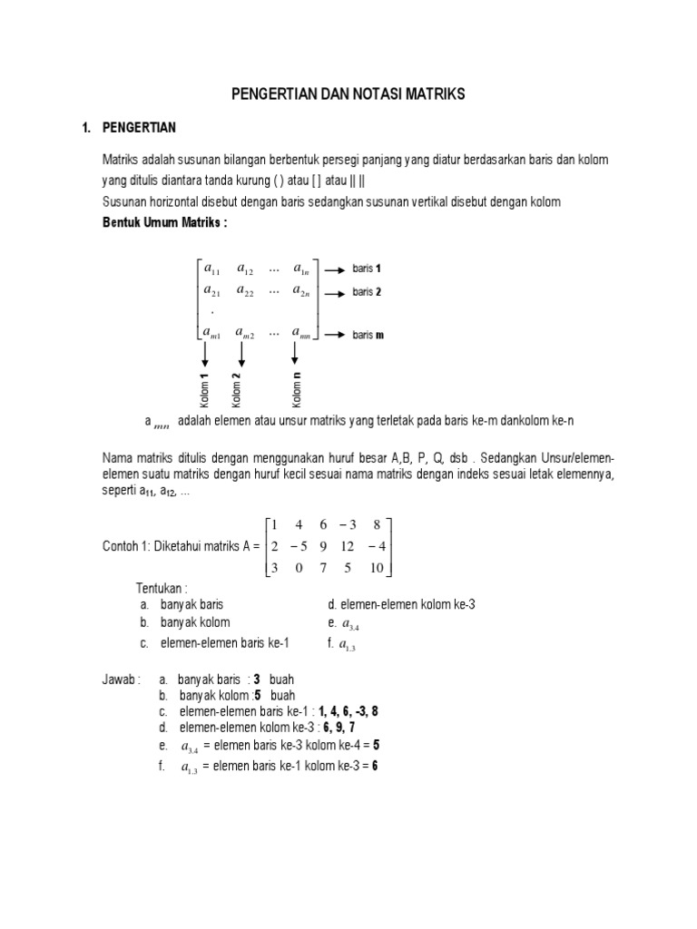 Pengertian Dan Notasi Matriks | PDF | Metode & Bahan Ajar