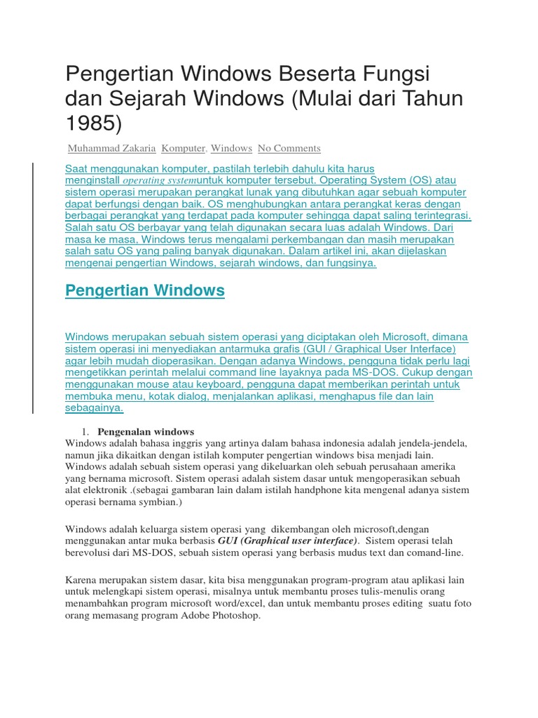 Pengertian Windows Beserta Fungsi Dan Sejarah Windows | PDF | Komputer