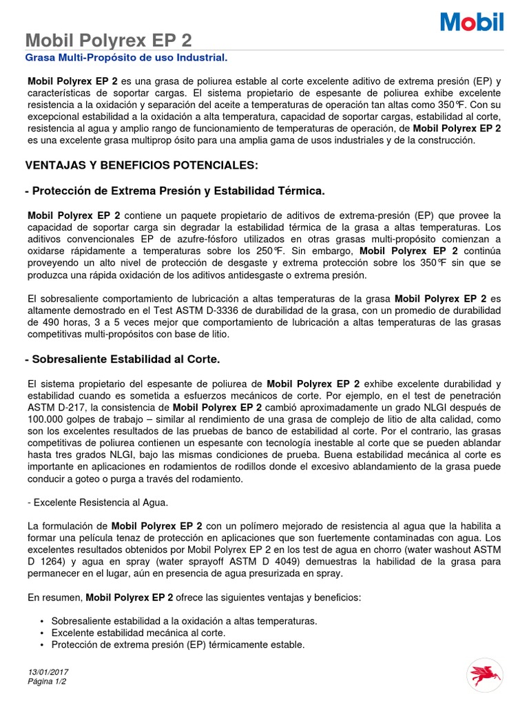 Mobil Polyrex EP 2: Grasa Multi-Propósito | PDF | Agua | Química