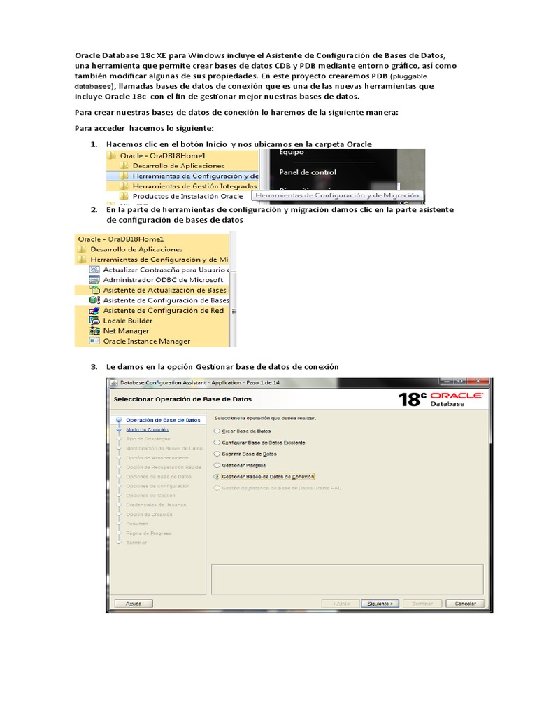 Creación De Base De Datos Y Conexión Con Sql Developer Oracle 18c Pdf Base De Datos Oracle