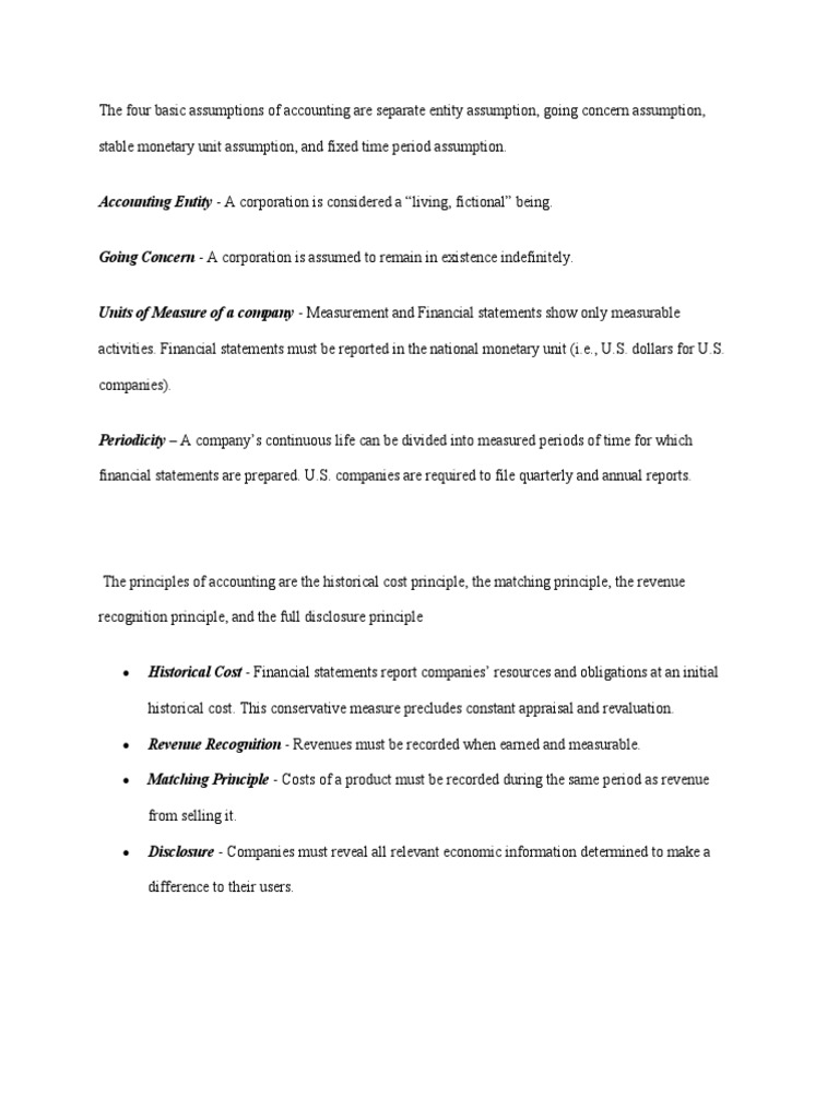 Accounting Principles and Assumptions | PDF | Financial Statement ...