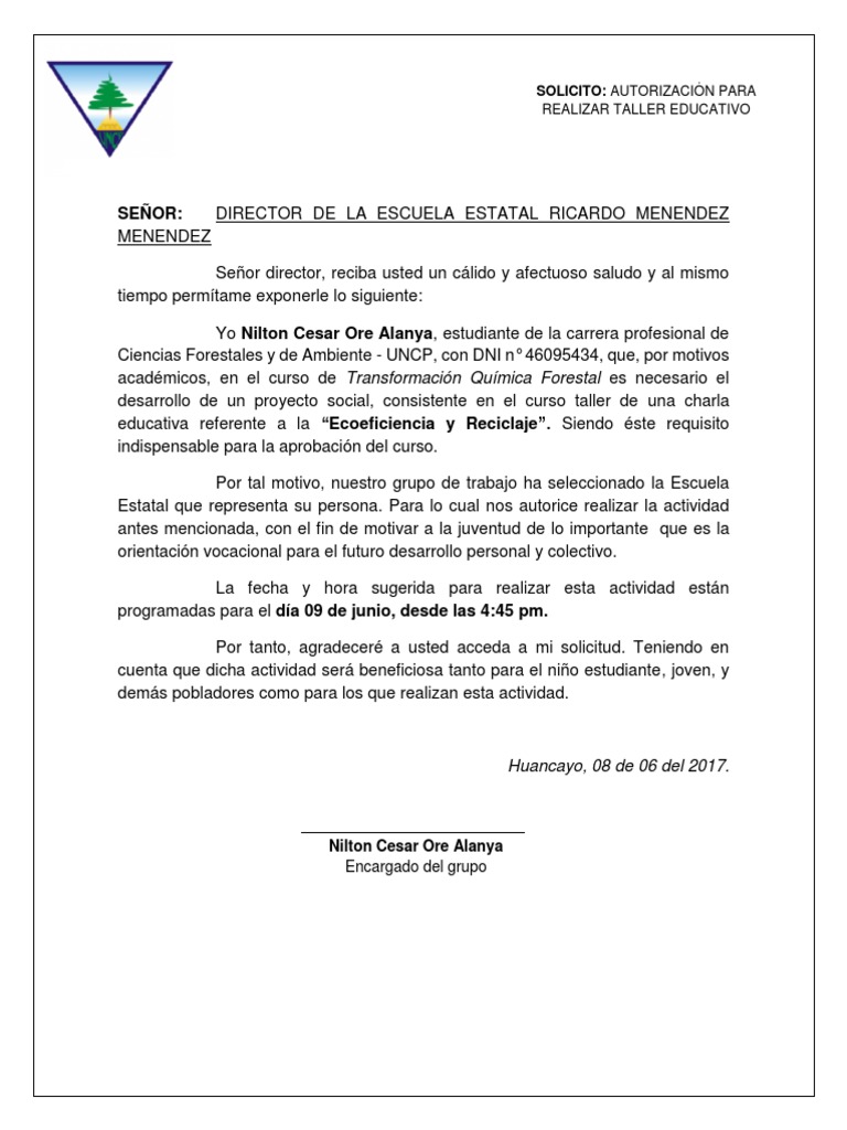 Solicitud Autorización para Realizar Charla Educativa | PDF