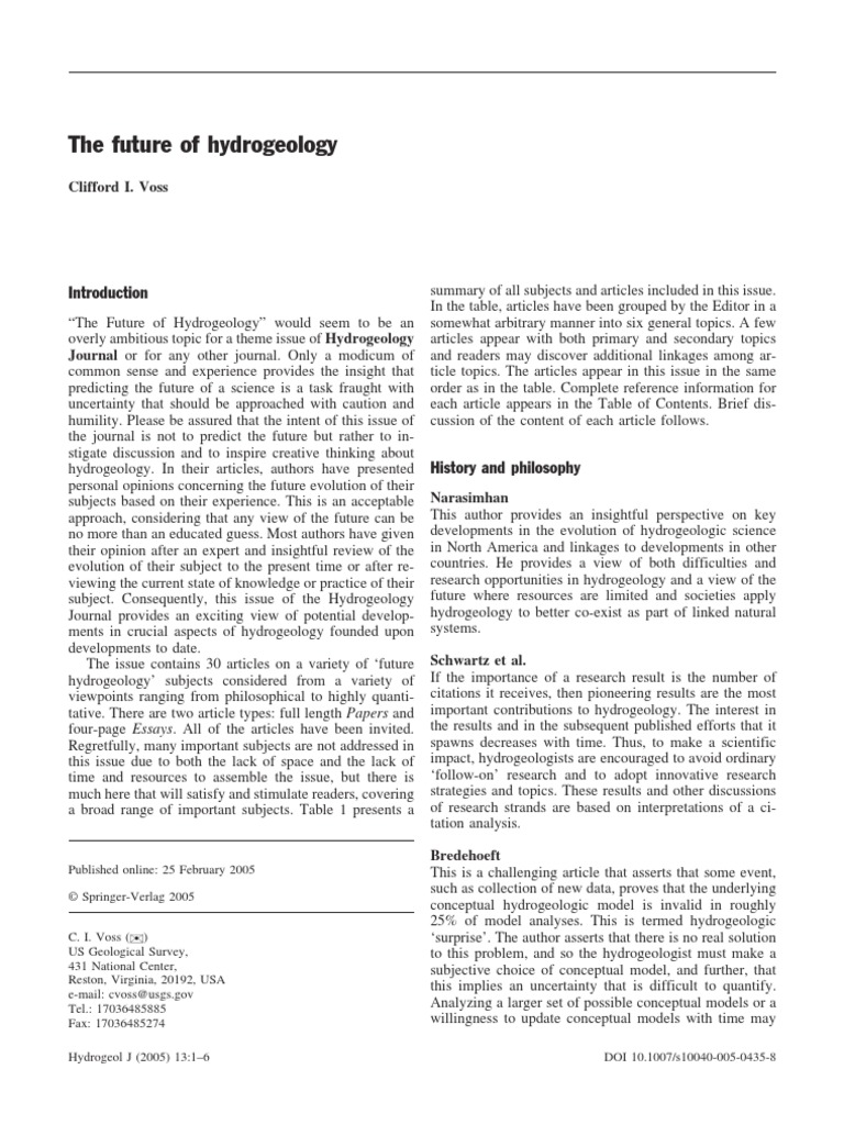 Voss2005 Article TheFutureOfHydrogeology PDF | PDF | Hydrogeology ...