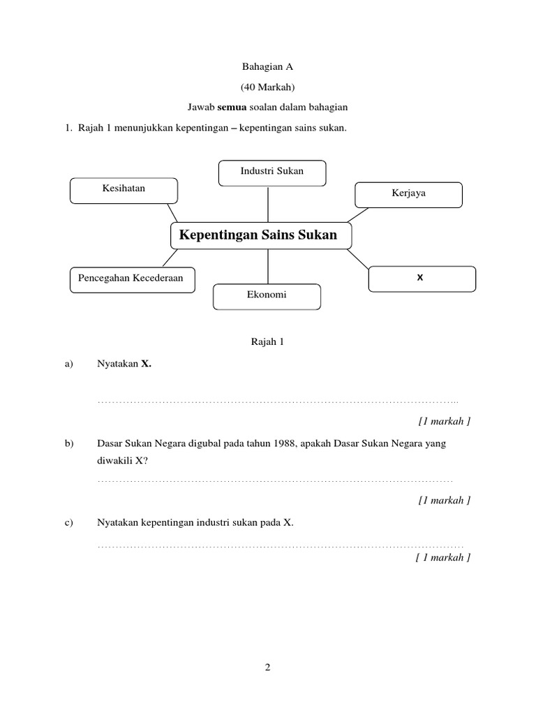 Soalan Kertas Dua Percubaan SPM (Sains Sukan) 2018 | PDF